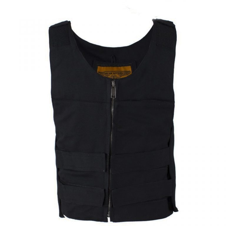 Mens Black Canvas Motorcycle Bullet Vest with Front Zipper Closure ...