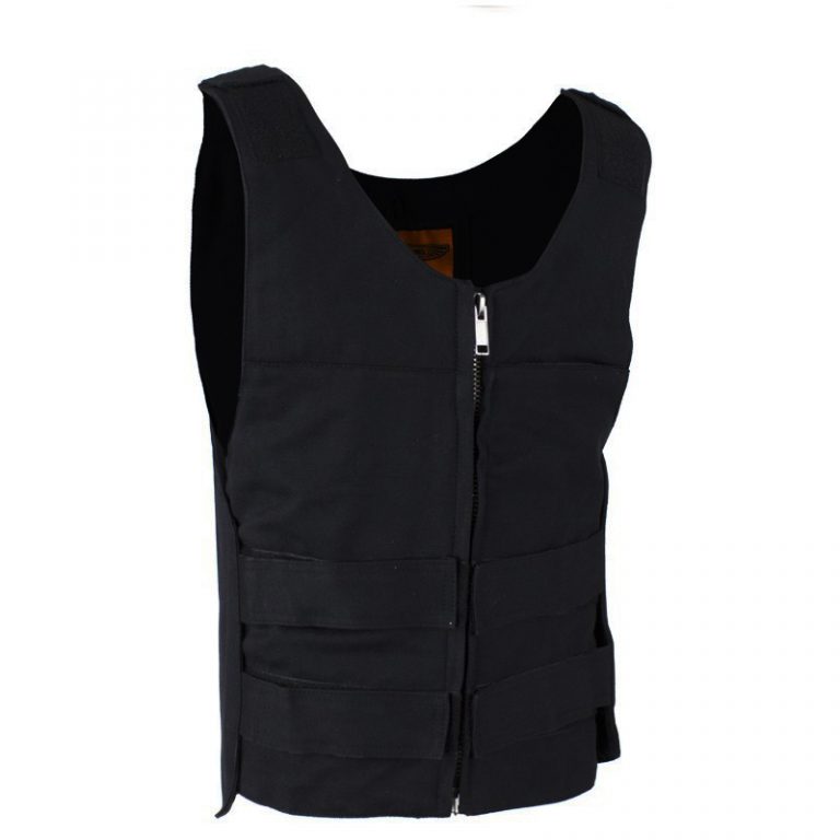 Mens Black Canvas Motorcycle Bullet Vest with Front Zipper Closure ...