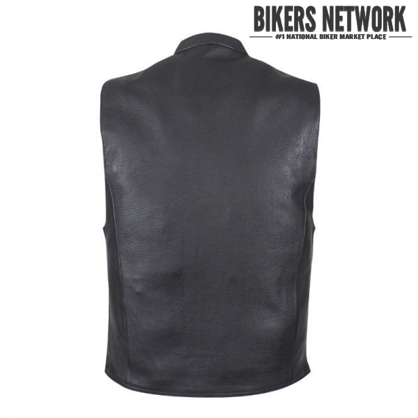 Mens Leather Motorcycle Club Style Vest – BNMV8001-11 – Bikers Network