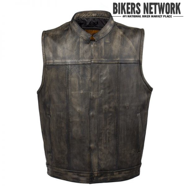 Mens Distressed Brown Leather Motorcycle Club Vest – BNMV8017-ZIP-12 ...