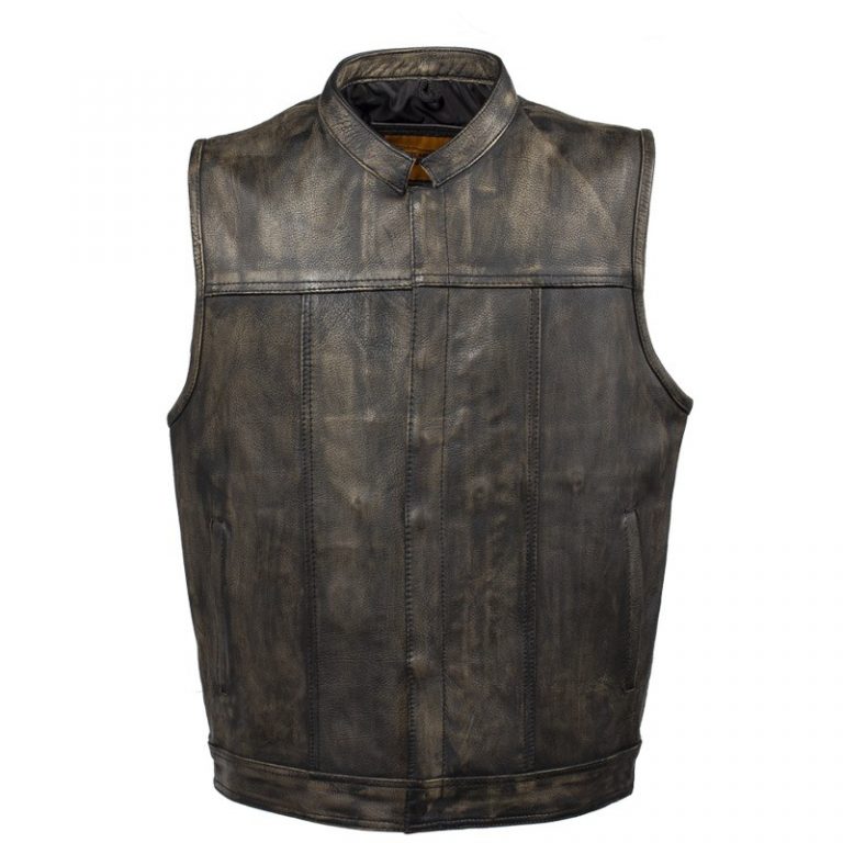 Mens Distressed Brown Leather Motorcycle Club Vest – BNMV8017-ZIP-12 ...