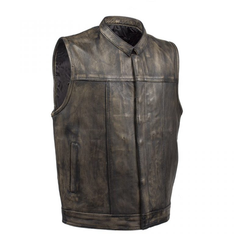 Mens Distressed Brown Leather Motorcycle Club Vest – BNMV8017-ZIP-12 ...