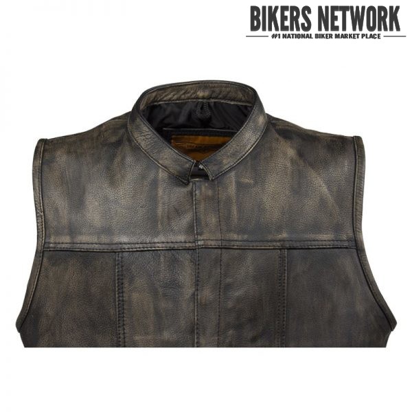 Mens Distressed Brown Leather Motorcycle Club Vest – BNMV8017-ZIP-12 ...