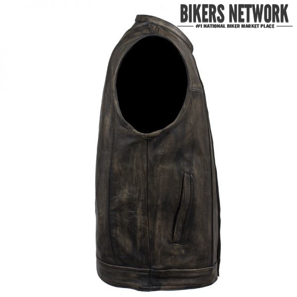 Mens Distressed Brown Leather Motorcycle Club Vest – BNMV8017-ZIP-12 ...