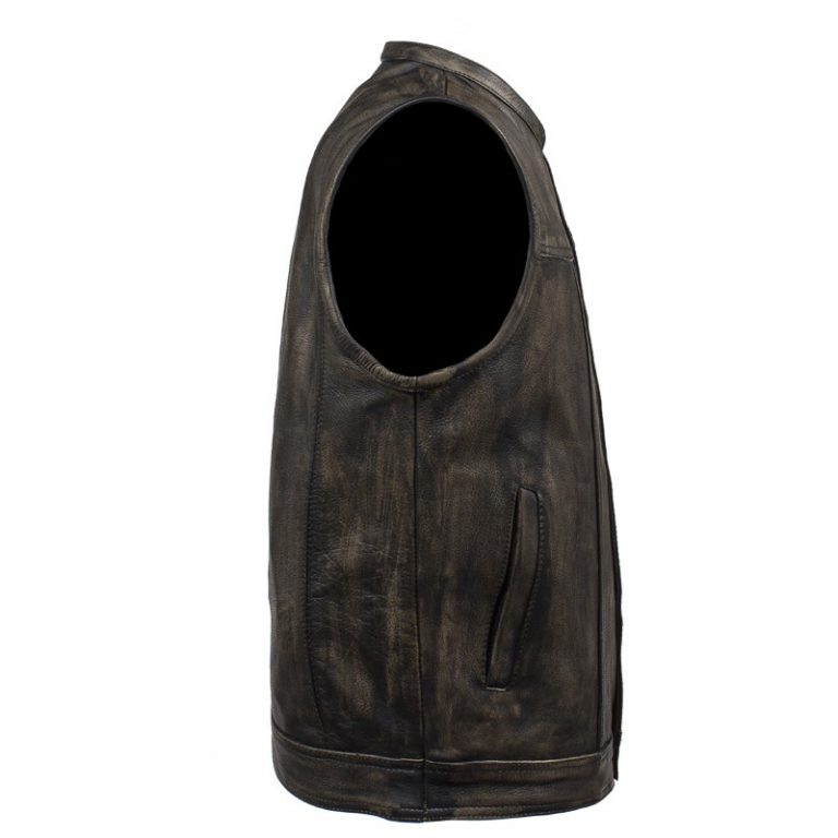 Mens Distressed Brown Leather Motorcycle Club Vest – BNMV8017-ZIP-12 ...