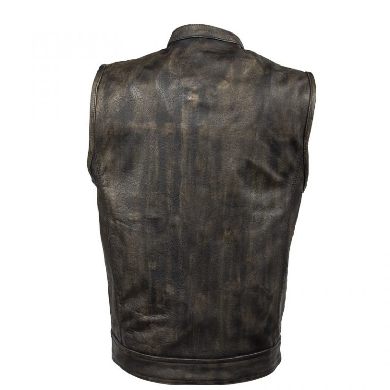 Mens Distressed Brown Leather Motorcycle Club Vest – BNMV8017-ZIP-12 ...