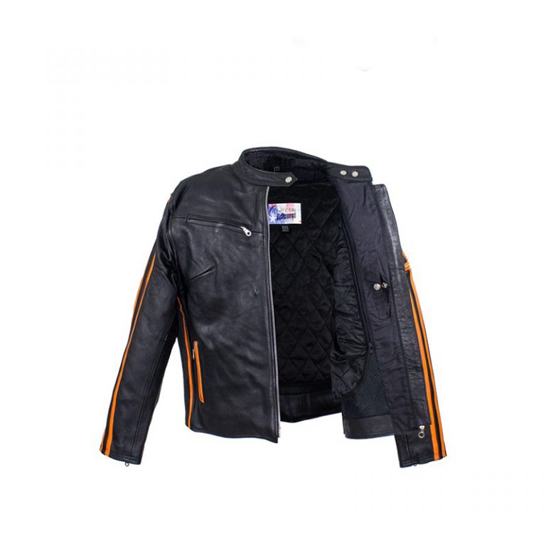 Women’s Racer Jacket With Double Orange Stripes – BNLJ235-09 – Bikers ...